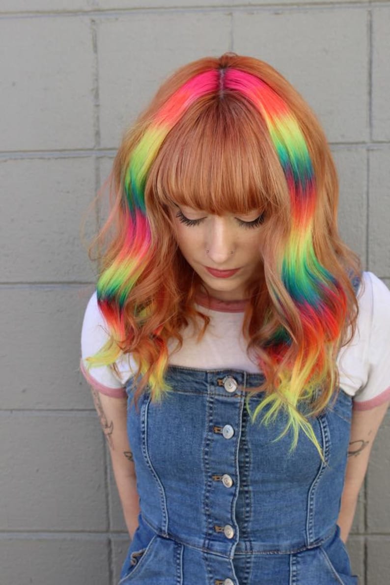 CUSTOM COLORED Real Human Hair With Lace Front Rainbow Wig - Etsy