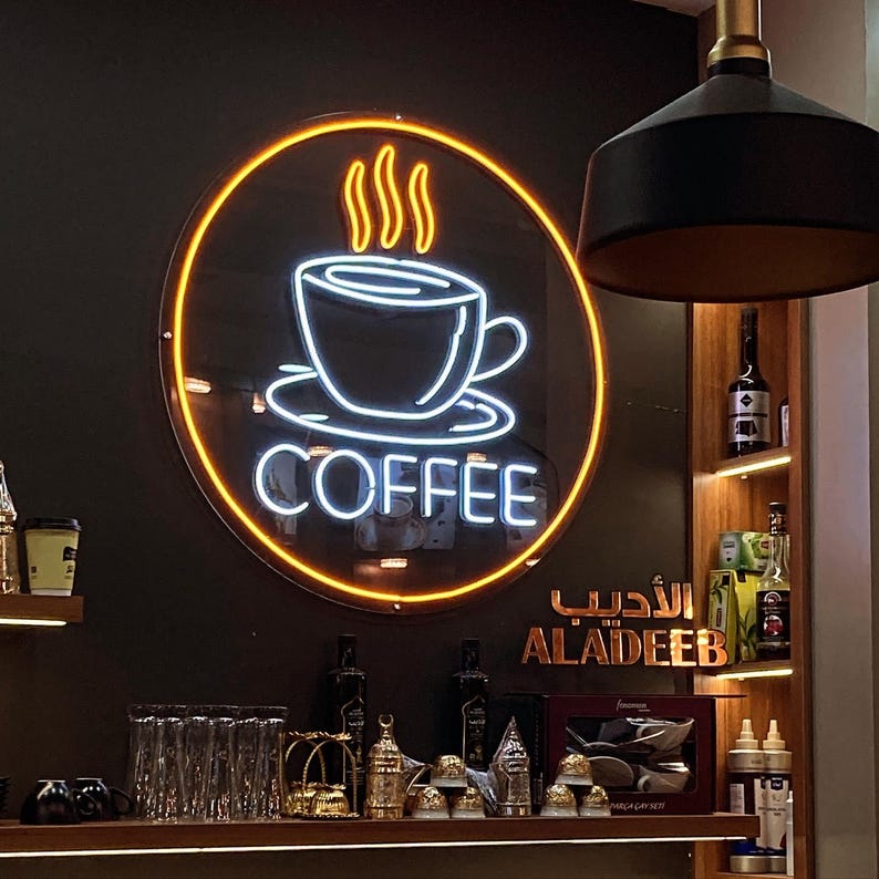 Coffee Neon Sign, Coffee Cup Neon Sign, Cafe Bar Sign, Custom Neon Sign ...