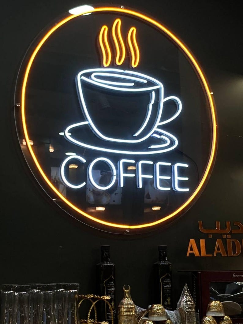 Coffee Neon Sign, Coffee Cup Neon Sign, Cafe Bar Sign, Custom Neon Sign ...