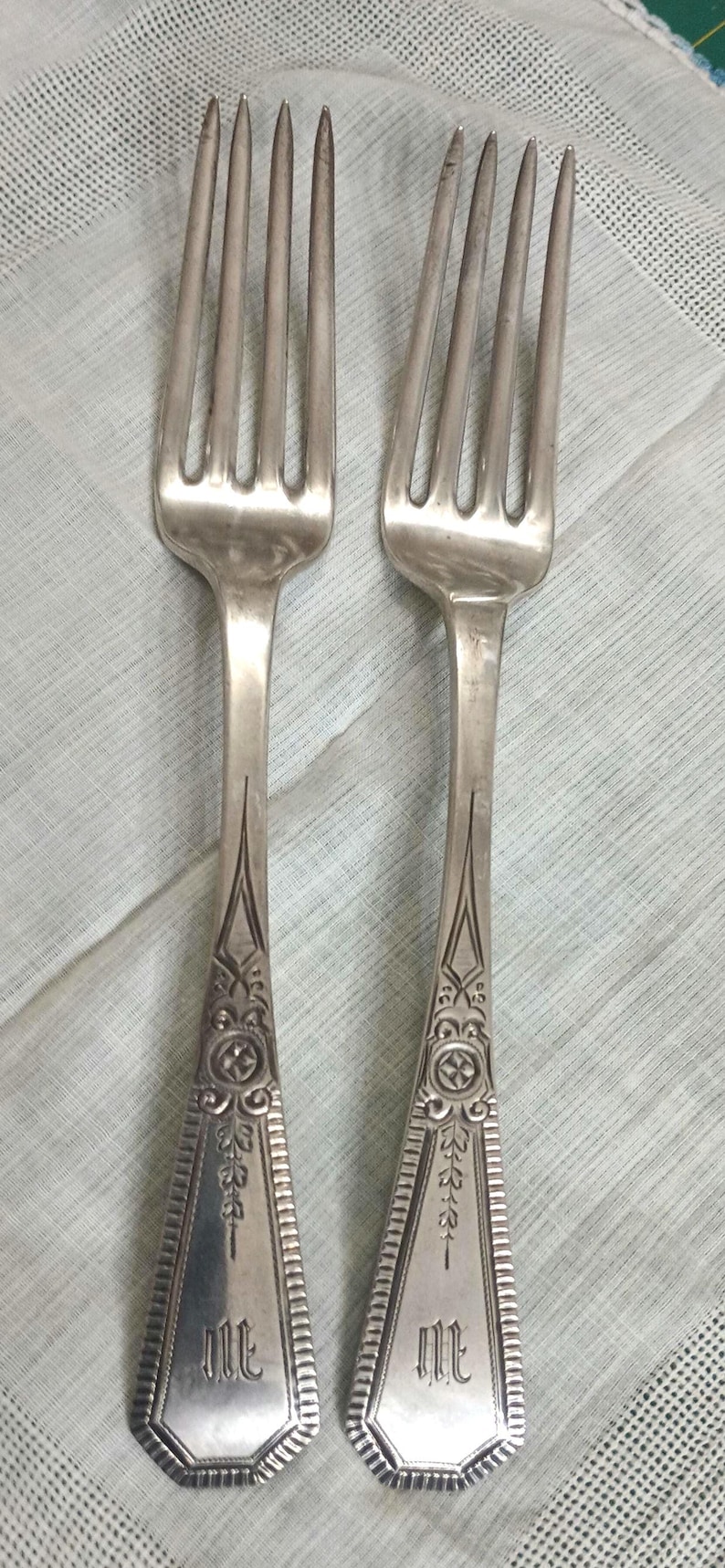 Antique Set of 2 Dinner Forks, Aesthetic Pattern Monogram W Sterling ...