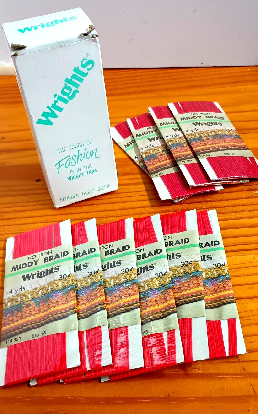 Vintage New Old Stock Wrights Middy Braid 10 Pkgs Red 65 W Original Box ...