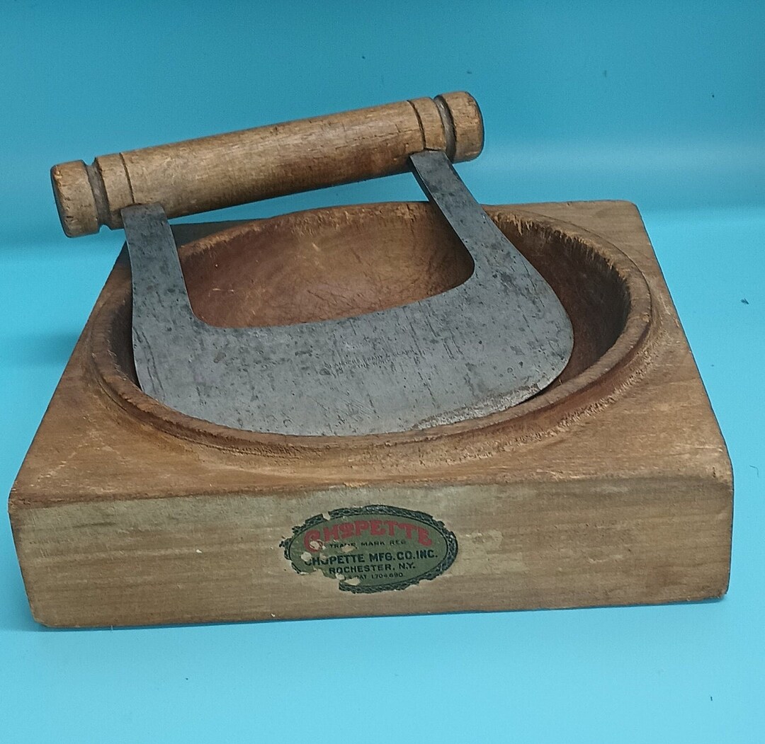 Antique Wood Choppette Block Bowl and Rocker Blade Ulu W Original Label ...