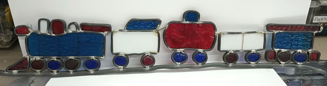 Vintage Stained Glass Train Engine and 4 Cars With Glass Cab Wheels ...