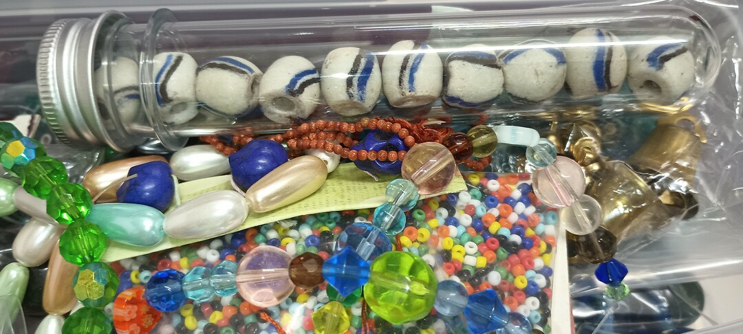 Vintage Bead Box Stash Builder Glass Pearls and Seed Beads, Crystals ...