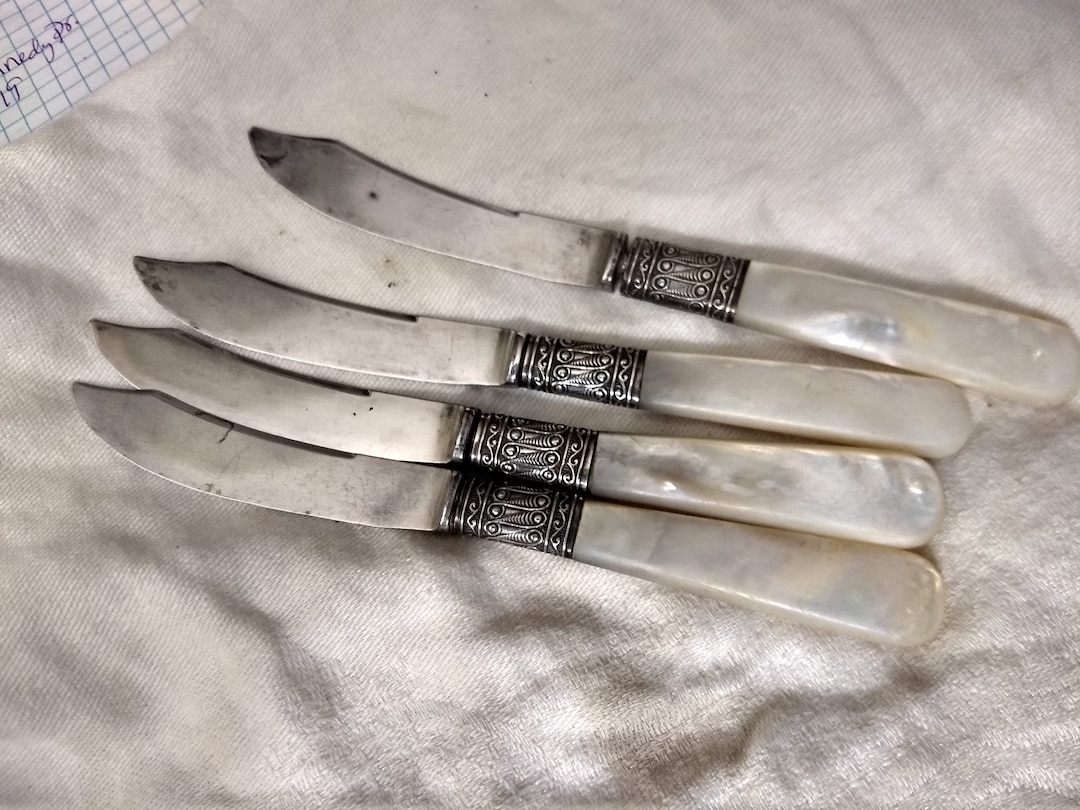 Antique Mother of Pearl Handled Knife Set of 4 With Silver - Etsy
