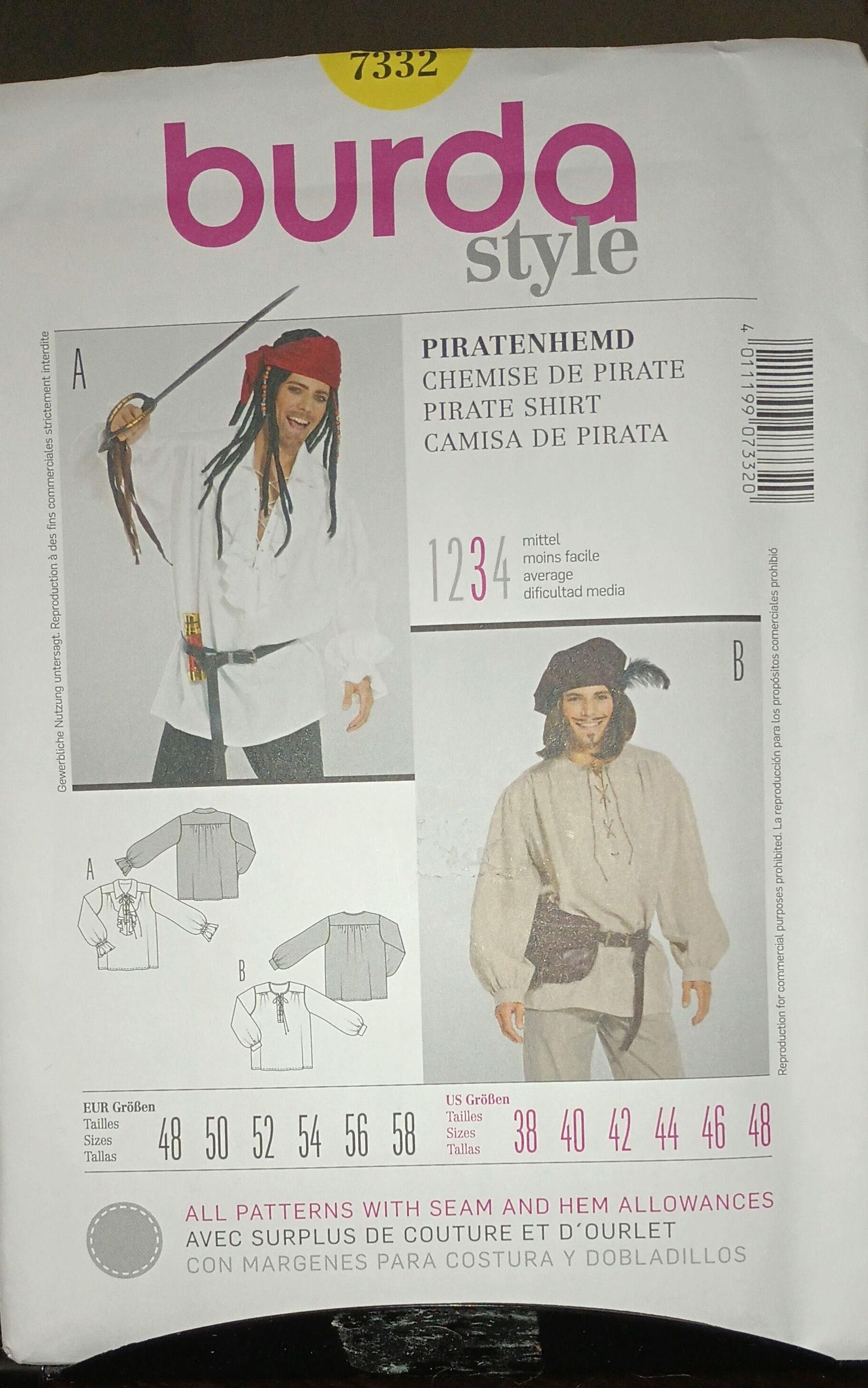 Burda Style 7332 Pirate Shirt Swashbuckler Blackbeard, Frontiersmen ...