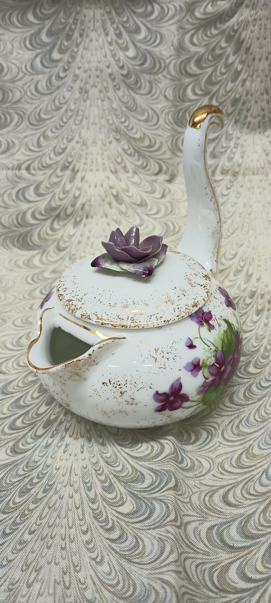 Lefton Sweet Violets Cream Pitcher W Flower Finial and Cat Tail Handle ...