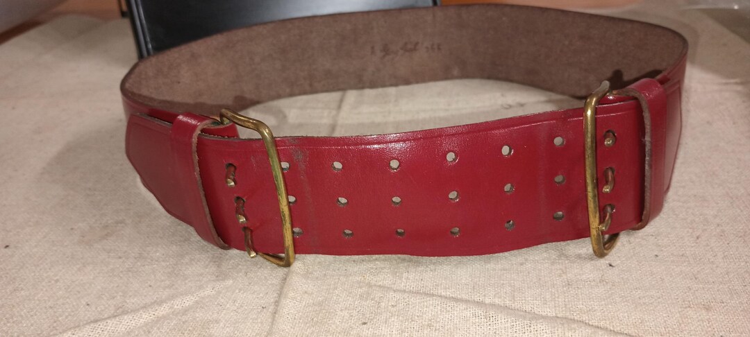 Vintage 1970's Gary Gail Red Leather Fashion Belt, Double Buckle Sz ...