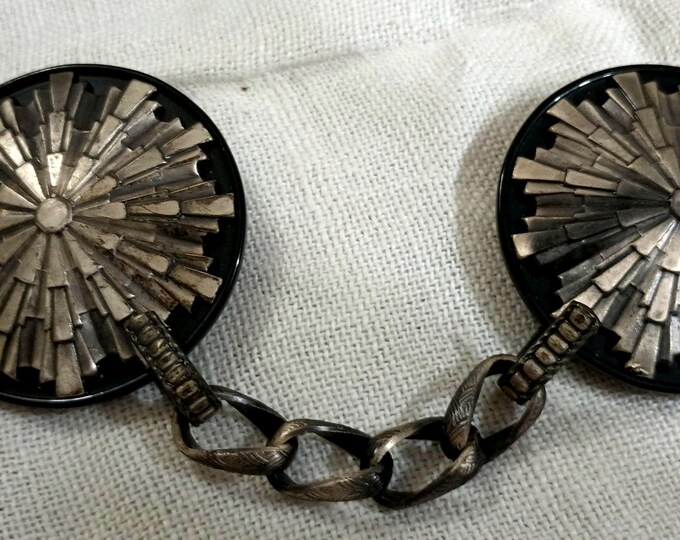 Antique Cloak Buckle Set With Chain, Huge Bakelite and Metal With ...