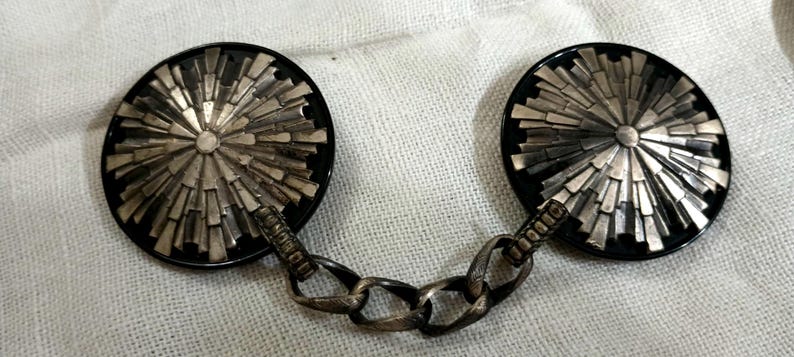 Antique Cloak Buckle Set With Chain, Huge Bakelite and Metal With ...