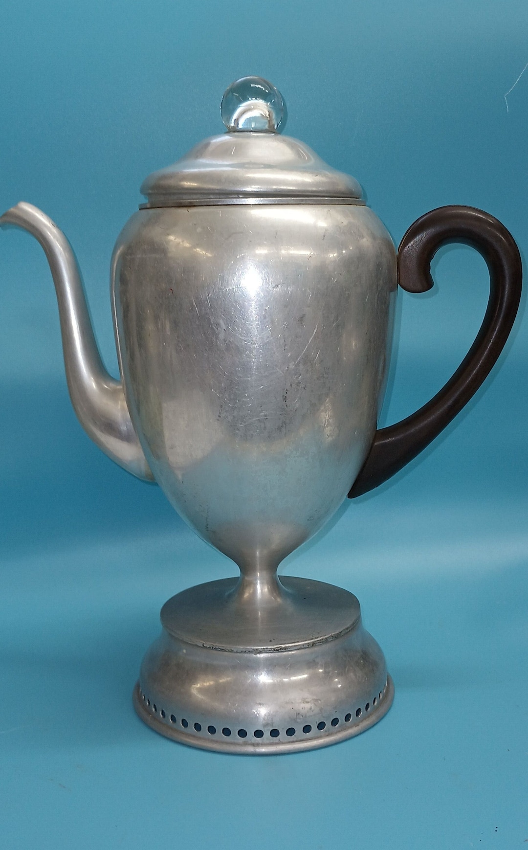 Mid Century Mirro Aluminum Coffee Pot Percolator Pedestal With Stand ...