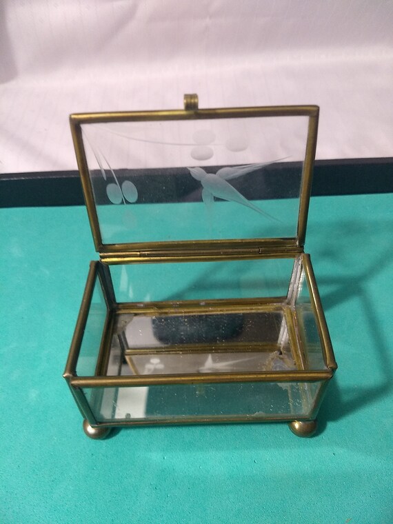 Vintage Blue Glass Trinket Box with Mirrored Bottom Storage ...