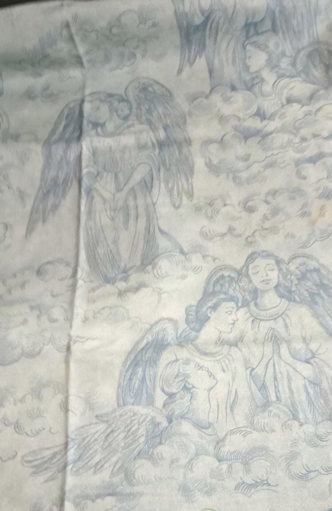 Vintage Cotton Fabric Light Blue Silver Metallic Angels Print, Holiday ...