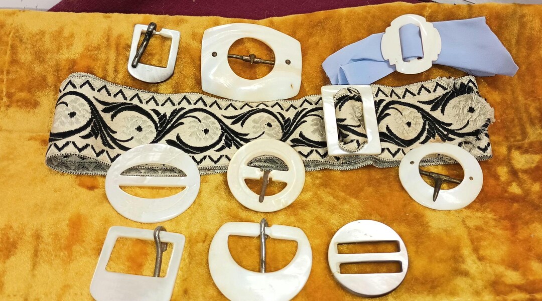 Antique and Vintage 10 PC Pearl, Abalone Shell Buckles Multi Shapes ...