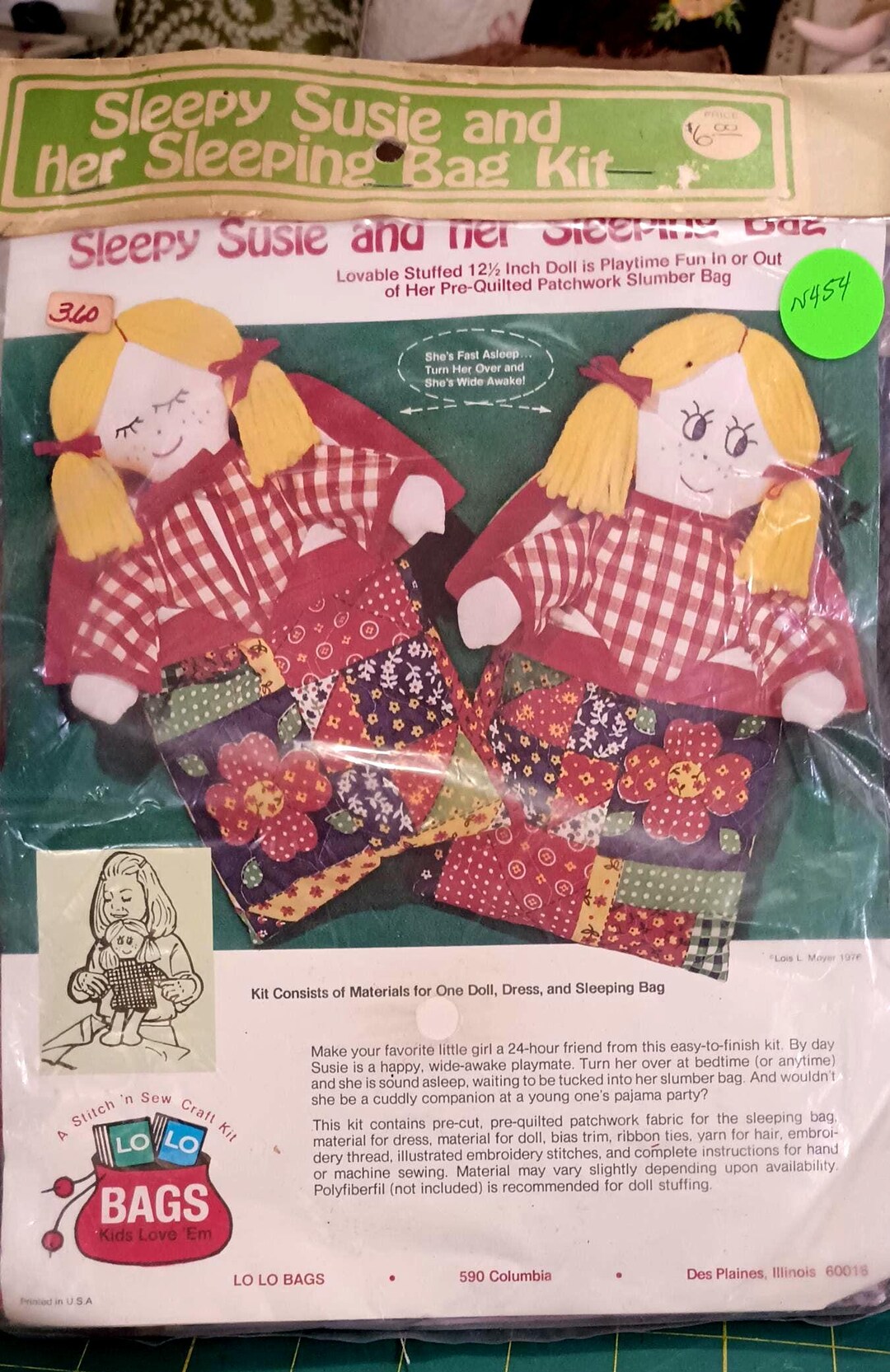 Lolo Bags Craft Kit, Sleepy Susie and Her Sleeping Bag C. 1976 ...