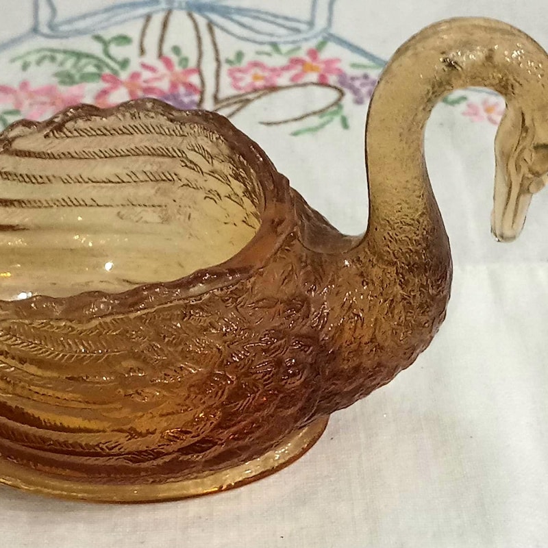 Vintage Amber Glass Swan - Etsy