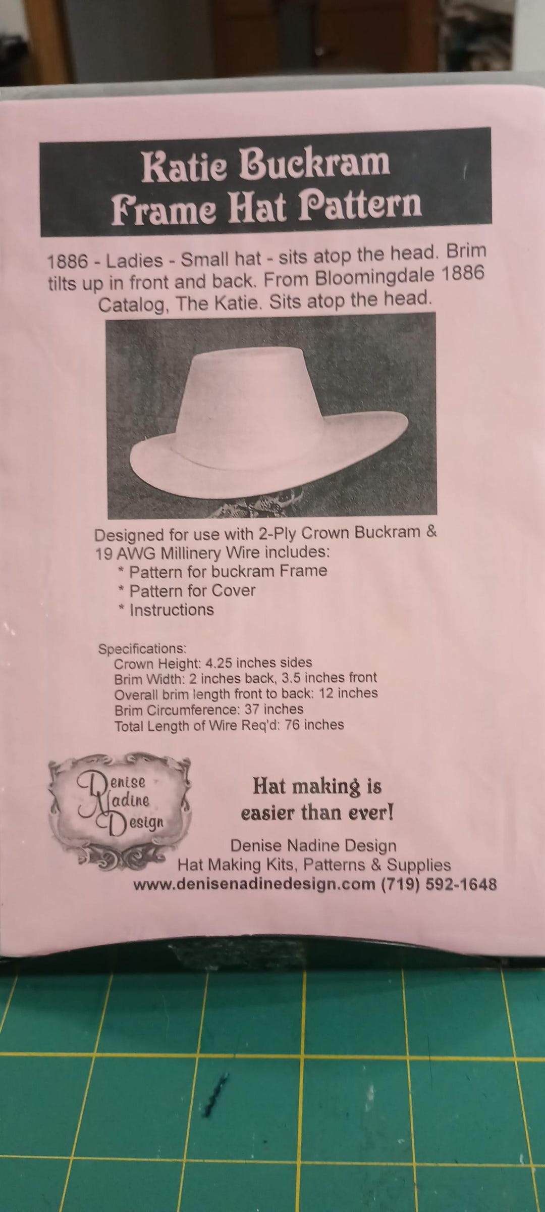 KATIE Buckram Physical , Frame Hat Pattern 1886 Bloomingdale Victorian ...