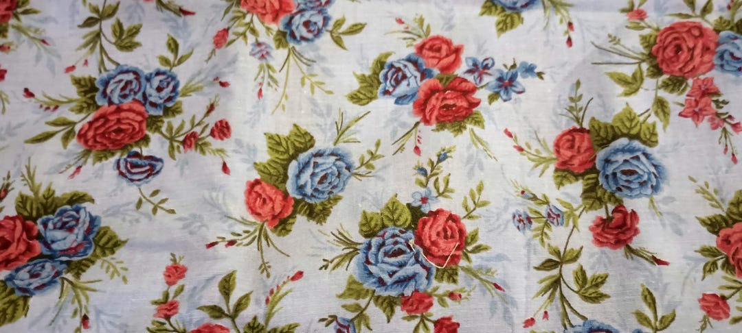Vintage Blue Cabbage Roses Floral Cotton Fabric 1.5 Yds X 44 #N285 - Etsy