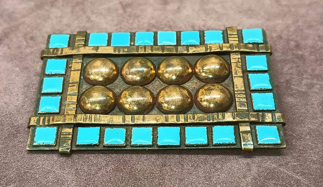 Brutalist Brooch Signed Jean Augis Art Deco Pin Copper Enamel French ...
