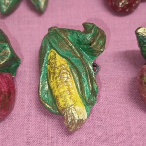 Vintage Boxed Set Chalkware Miniature Fruits Vegetable W Hangers Mid ...