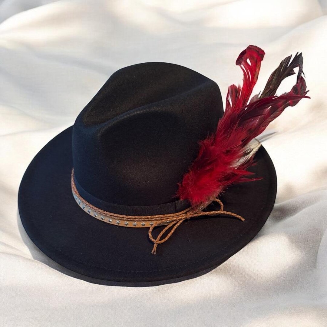 Western Rebel: Black Cowboy Hat With Bold Feather Detailing - Etsy