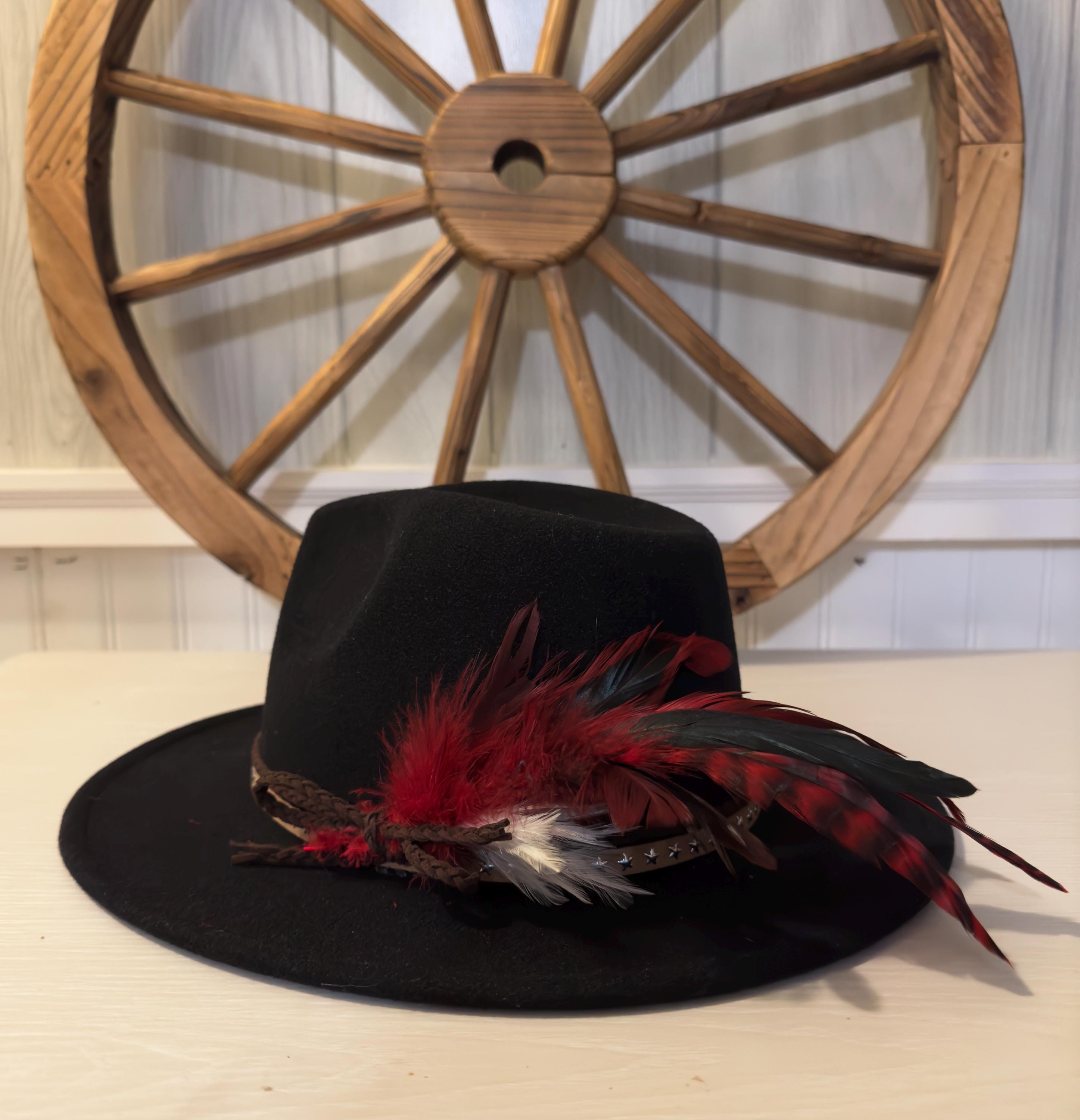 Western Rebel: Black Cowboy Hat With Bold Feather Detailing - Etsy