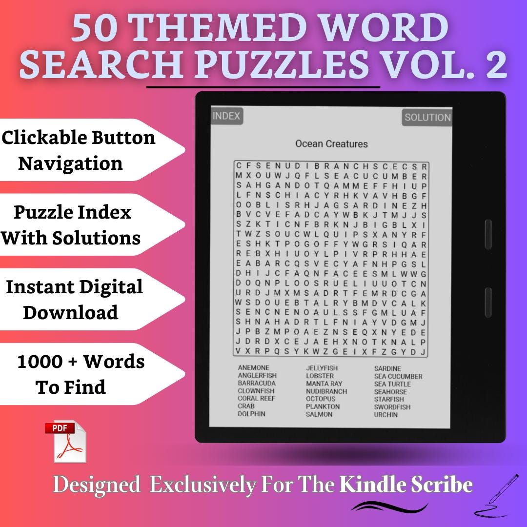 Fifty (50) Unique Themed Word Search Puzzles for the Kindle Scribe. VOL ...
