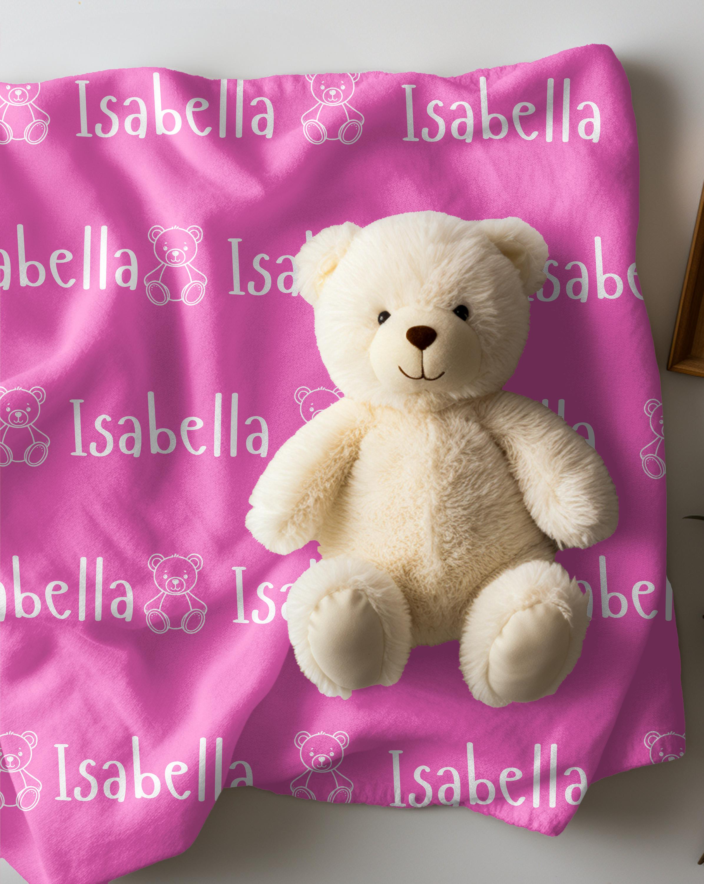 Personalized Lovey Bear Kids Name Blanket, Customizable Microfiber ...