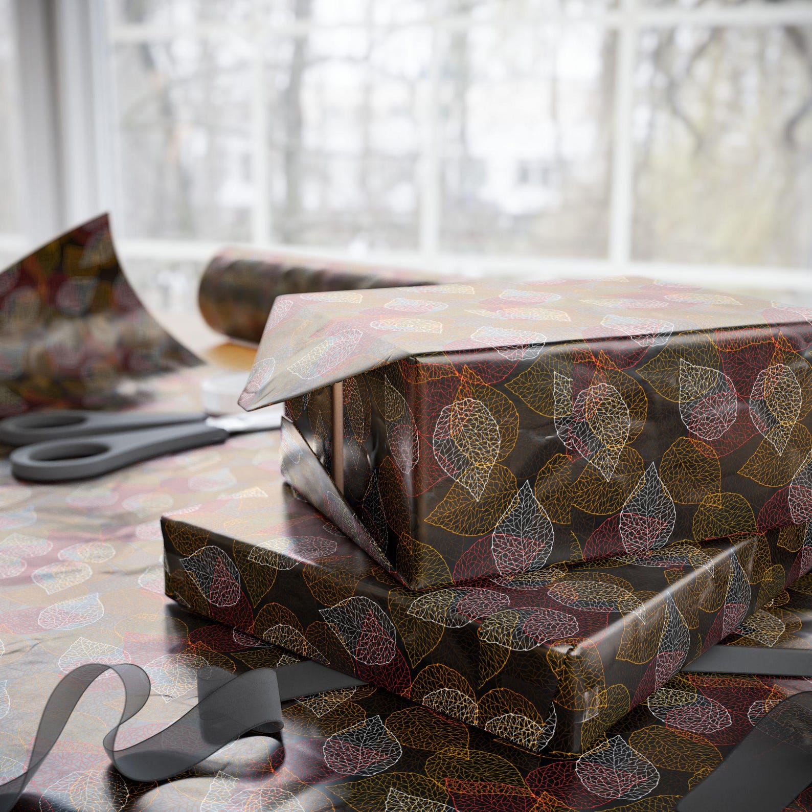 Fall Leaves Christmas Wrapping Paper Brown Leafs Design Best Gift Wrap ...