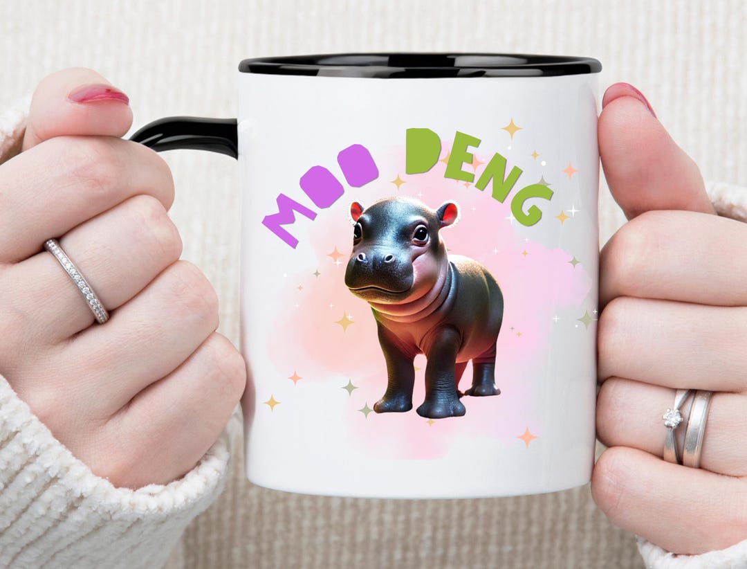 Funny Moo Deng Accent Coffee Mug, Baby Hippo Ceramic Tea Cup, Unique ...