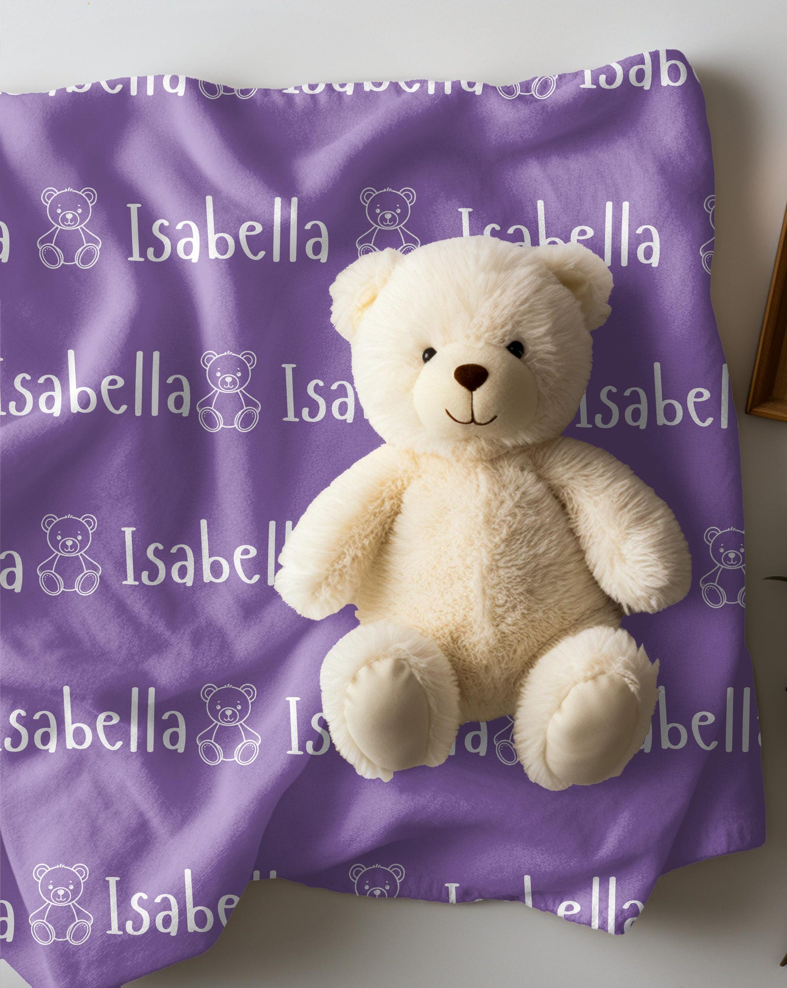 Personalized Lovey Bear Kids Name Blanket, Customizable Microfiber ...