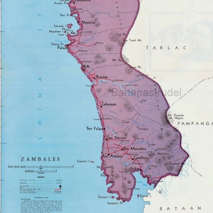 Zambales, Philippines - RARE Large Vintage 1959 Map - Olongapo - Subic ...