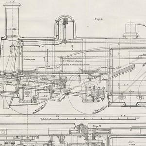 1880 Large Antique Engineering Drawing Goods Locomotive for the London ...