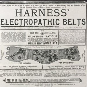 Antique Advertisement for the Harness Electropathic Belt - 1890s Victorian Ad - Beautiful Font ...