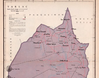 1959 Large Vintage Map of Tarlac Province, the Philippines VERY RARE ...