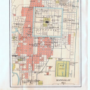 Vintage Map of Mandalay, Burma (myanmar) - 1924 City Map - Old City Map ...