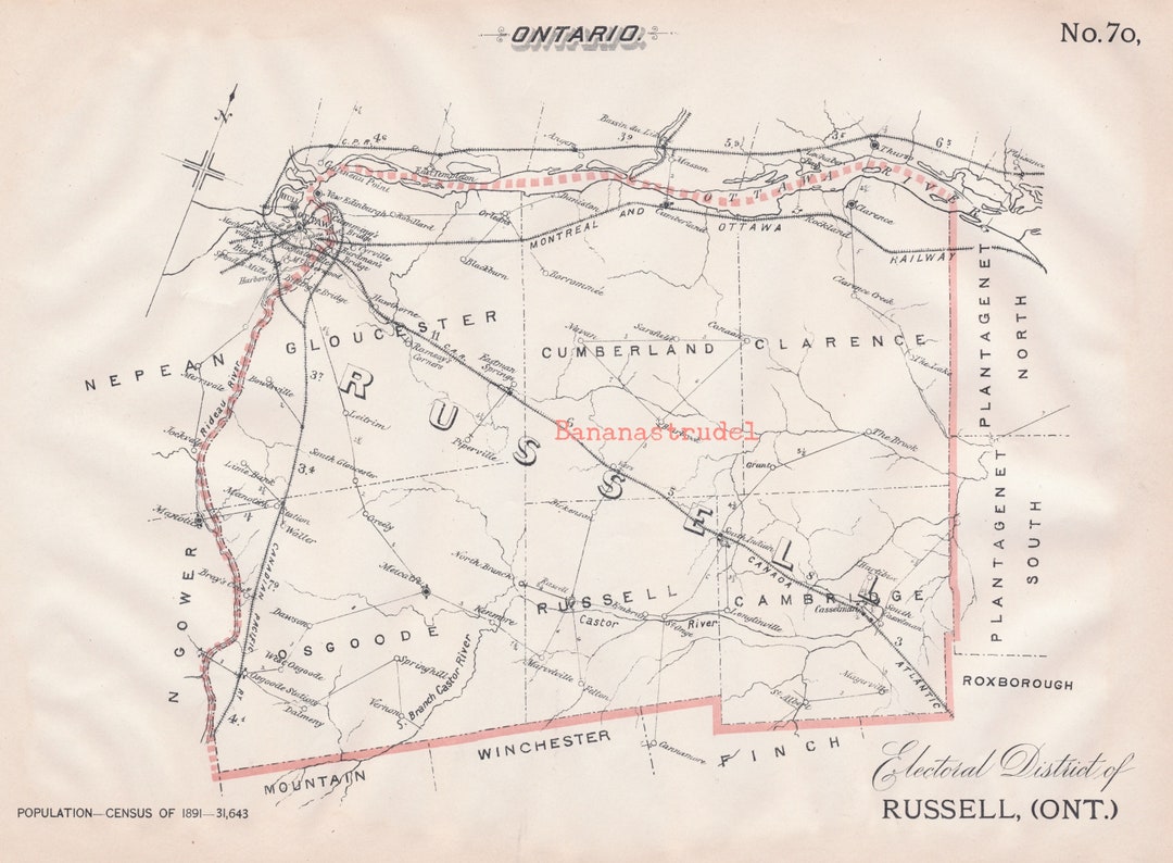 Antique Map of Russell, Ontario - Ottawa - 1895 Electoral Map - It's ...