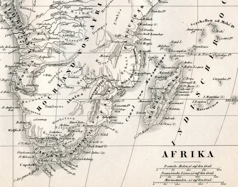 1860 German Vintage Map of Africa Old Map of Africa Black - Etsy