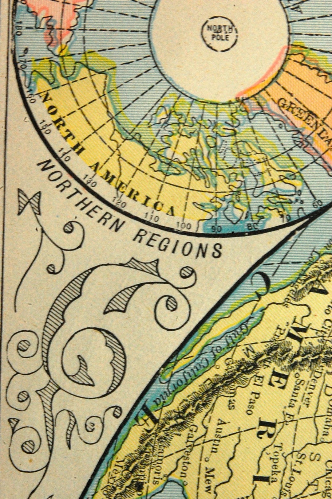 Antique Map of the World in Circles Northern Regions Southern Regions ...