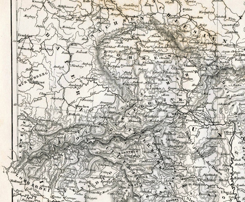 1860 German Vintage Map of the Austrian Empire Historical - Etsy