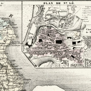 1800s Antique Map of Manche, France - Inset of Saint-lô - French ...