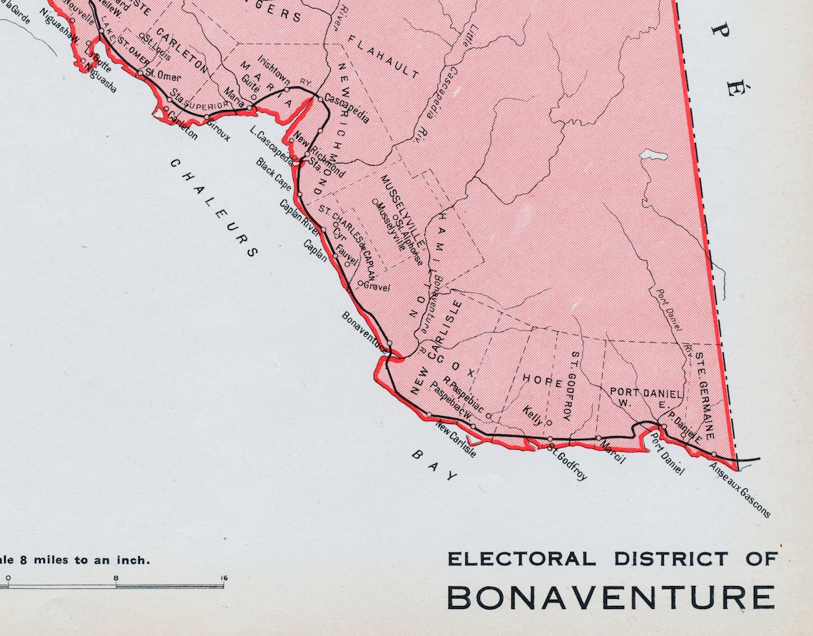 Antique Map of Bonaventure Quebec Canada 1915 Vintage - Etsy