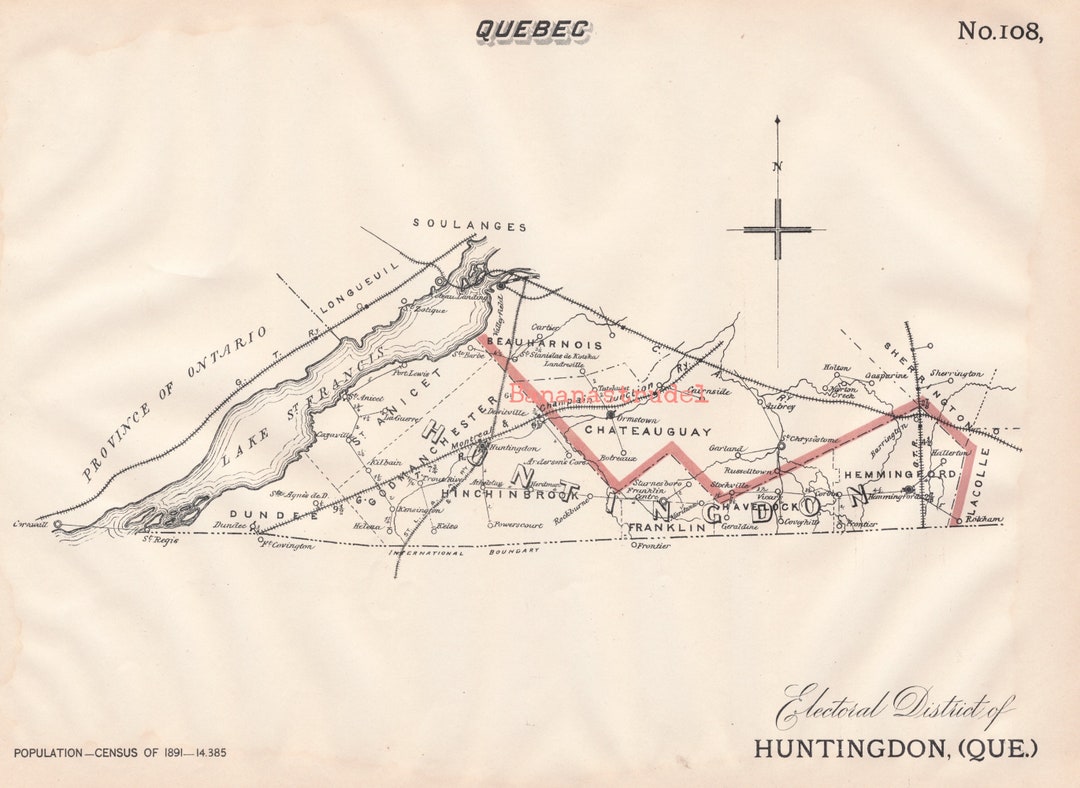 Antique Map of Huntingdon, Quebec - Printed 1895 - Vintage Electoral ...