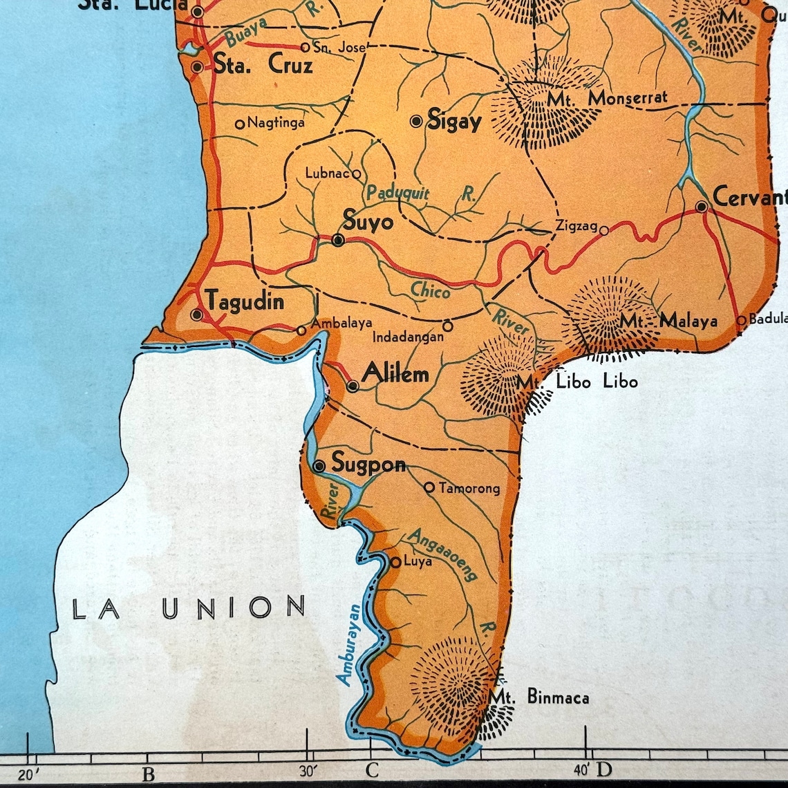 1959 Large Rare Vintage Map of Ilocos Sur, the Philippines - Vigan ...