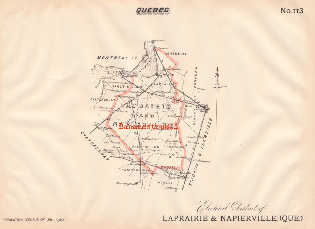 Antique Map of La Prairie and Napierville, Quebec - 1895 Electoral Map ...