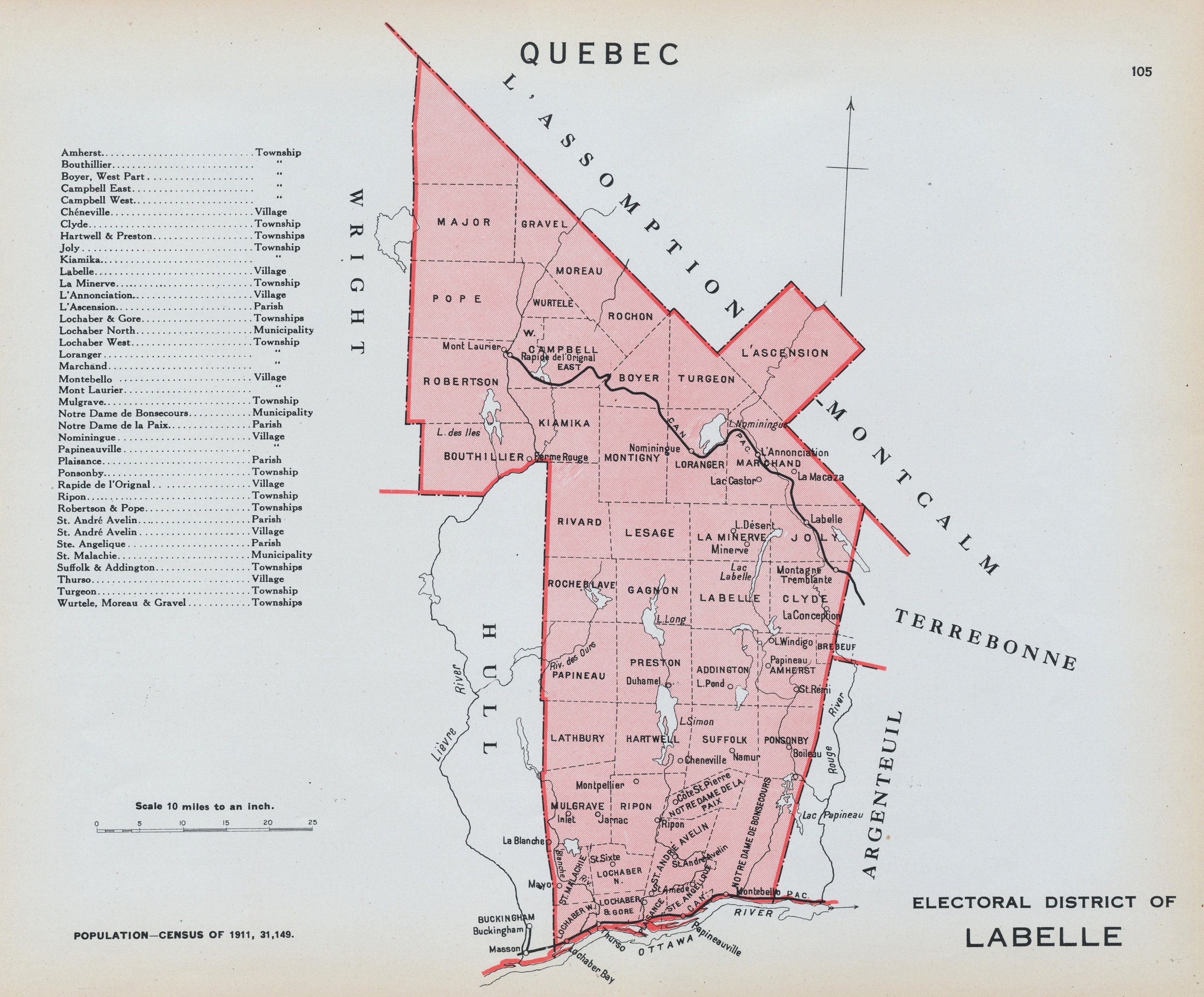 Mapa antiguo de Labelle, Quebec, Canadá, de 1915 - Mapa electoral ...