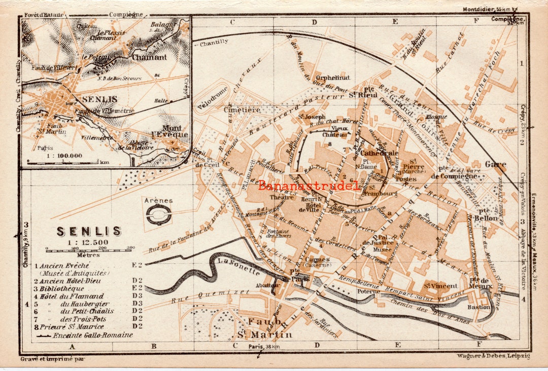 Antique Map of Senlis, France - Published 1937 - Etsy