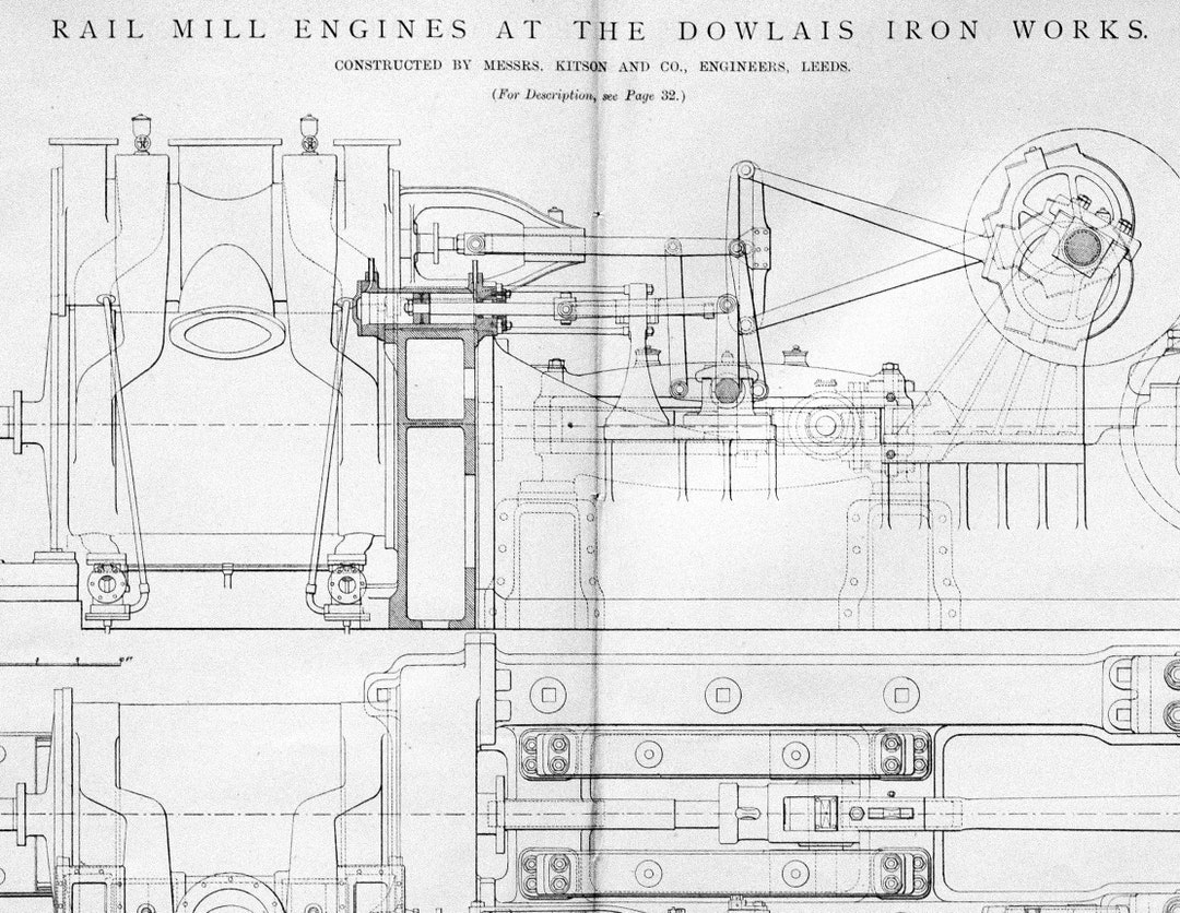 1885 Large Antique Engineering Print of Rail Mill Engines at the ...