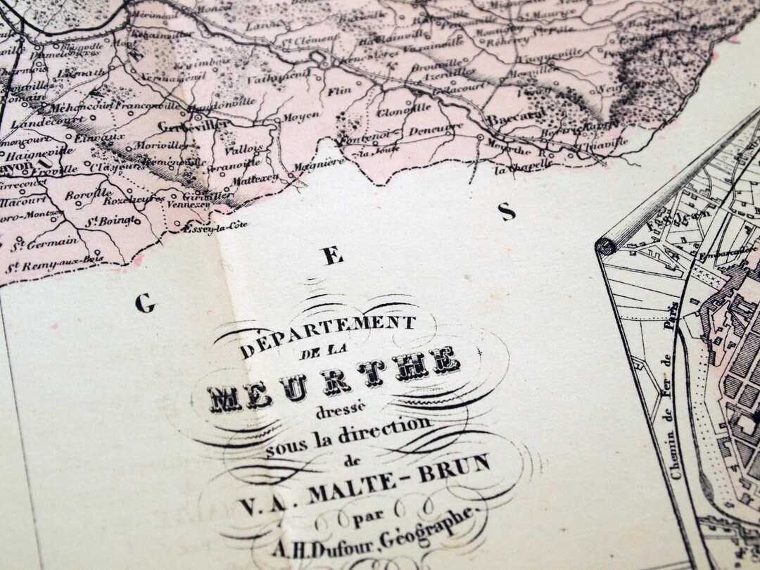 Antique Map of Meurthe, France - With Inset of Nancy - Handcolored ...