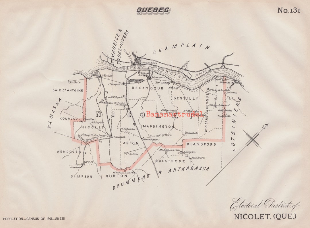 Antique Map of Nicolet, Quebec - 1895 Electoral Map - It's Where You ...